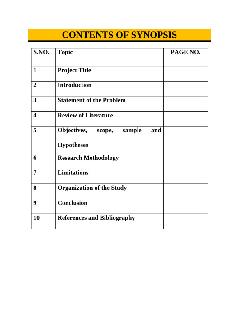 Contents of Synopsis | PDF