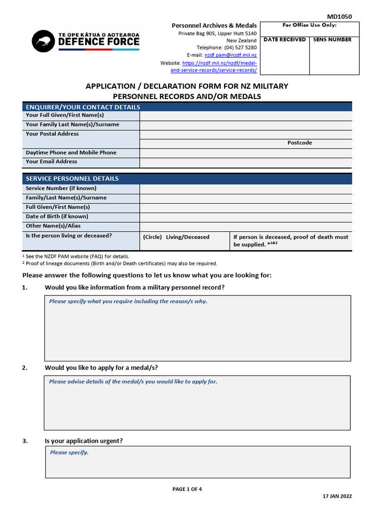 NZ Military Personnel Records Application | PDF | Birth Certificate ...