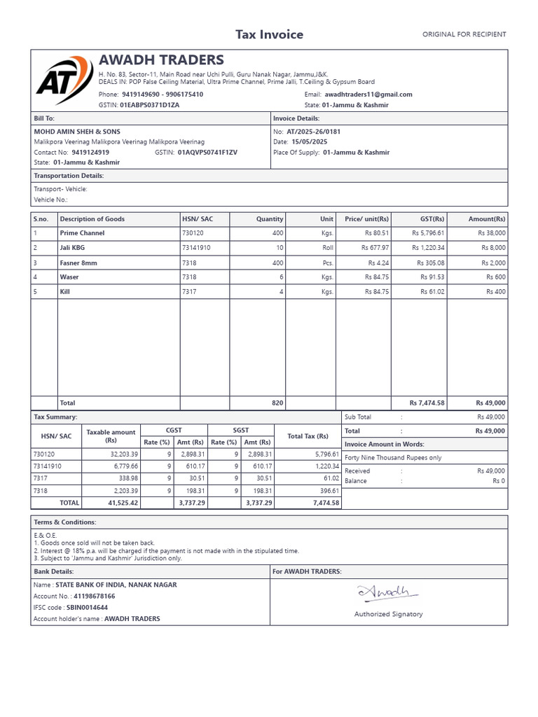 KBG Ultra Prime Channel Invoice | PDF | Taxes | Payments
