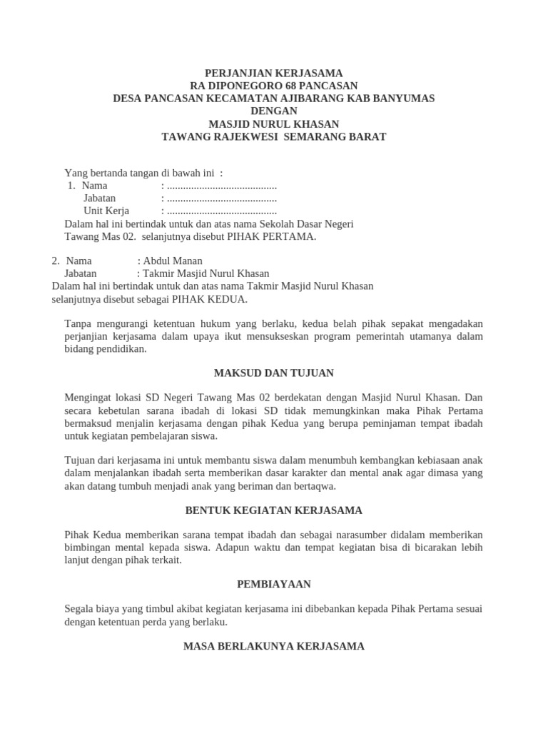 SURAT MOU PERJANJIAN KERJASAMA DENGAN LEMBAGA LAIN | PDF