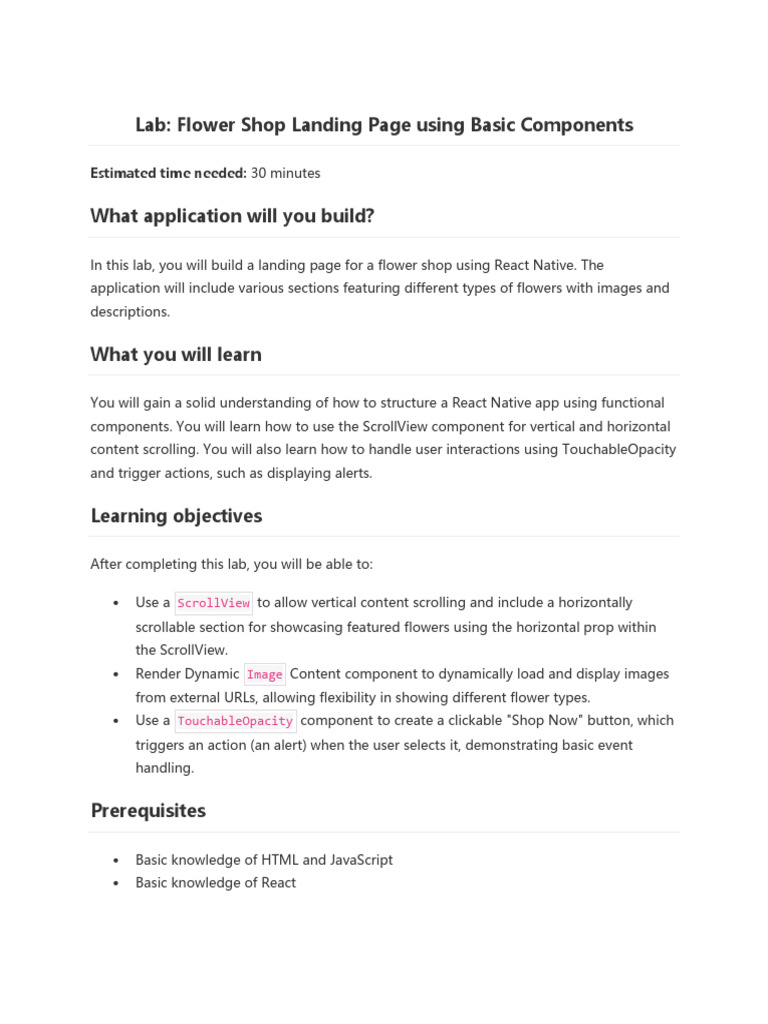 Lab-1 - Flower Shop Landing Page Using Basic Components | PDF | Software | Computing