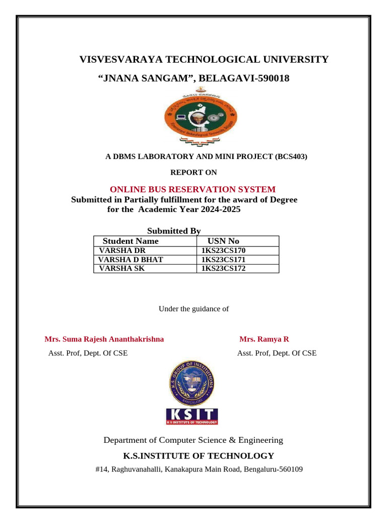 Dbms Mini Project Report Format | PDF | Usability | Bus