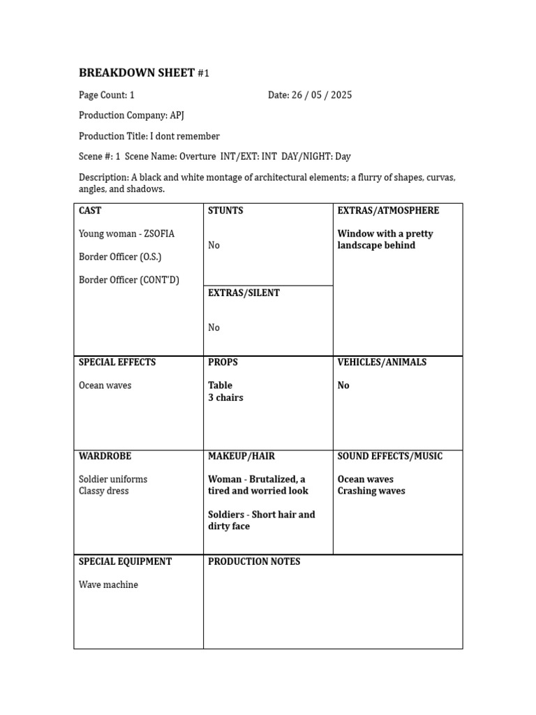 Breakdown Sheet | PDF