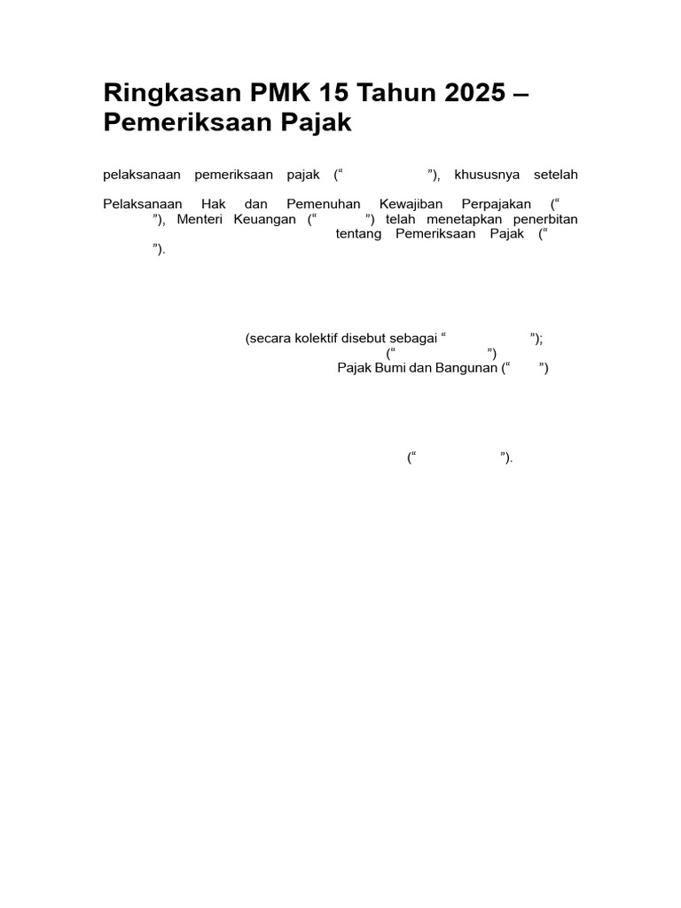 Ringkasan PMK 15 Tahun 2025 - Pemeriksaan Pajak | PDF