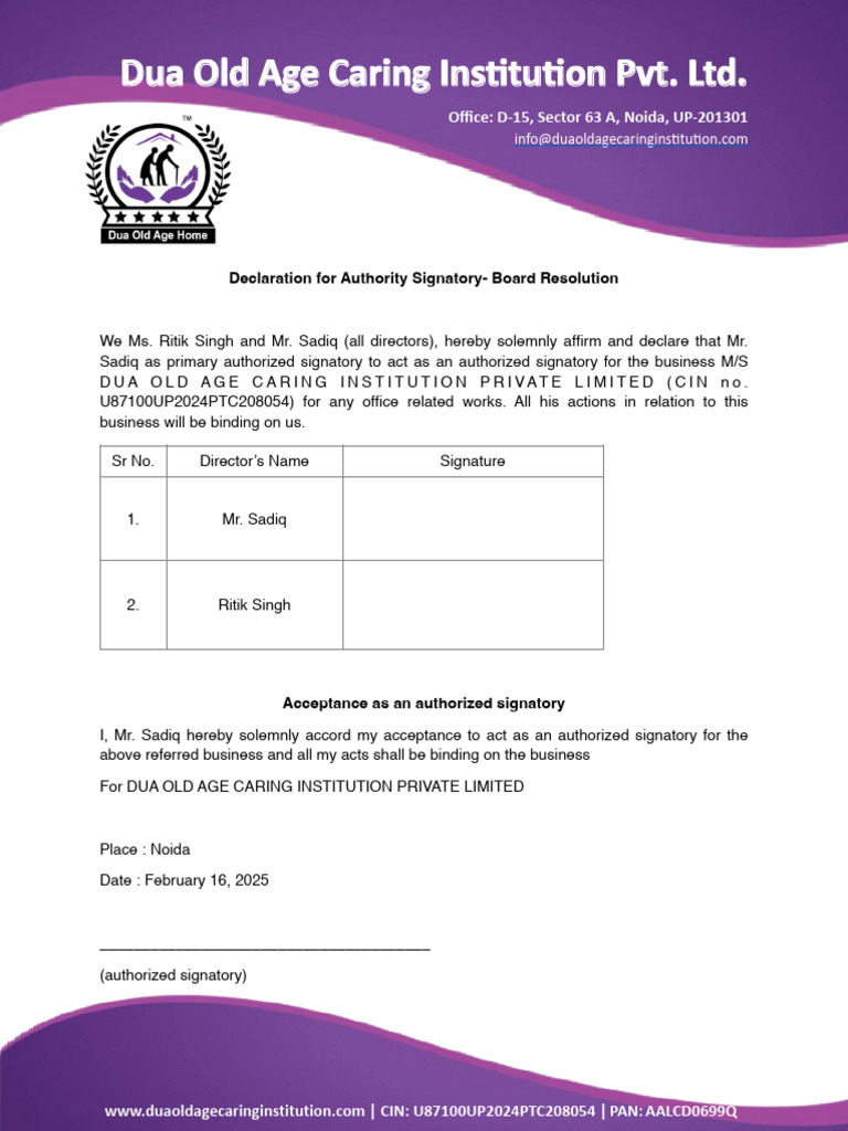 Authorized Signatory Declaration Document | PDF