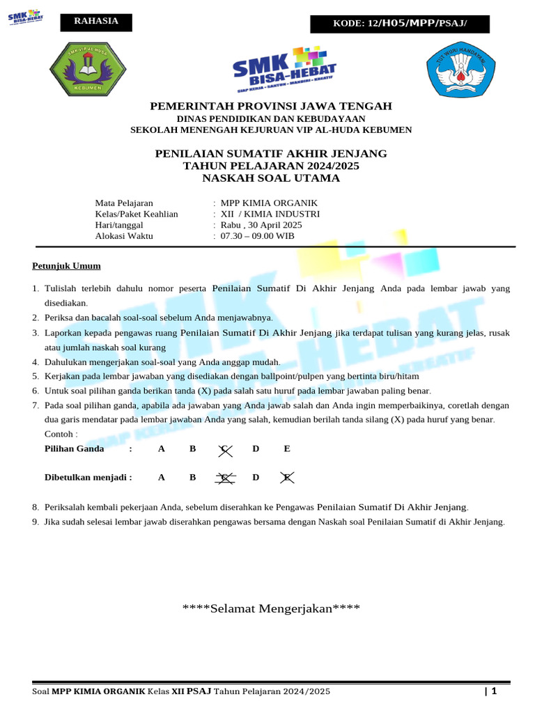 Soal Psaj MPP Kimia Organik Ki Xii | PDF