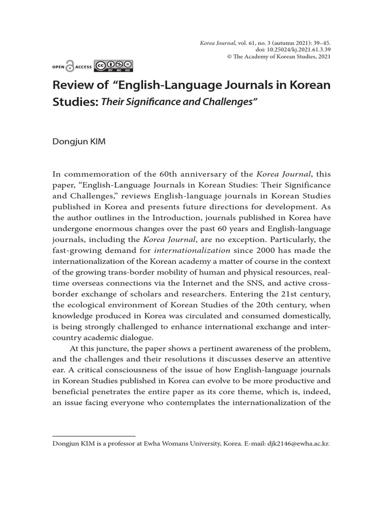 Review of "English-Language Journals in Korean Studies Their ...