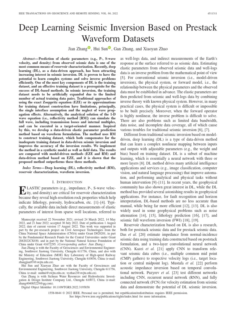 Deep Learning Seismic Inversion Based On Prestack Waveform Datasets ...