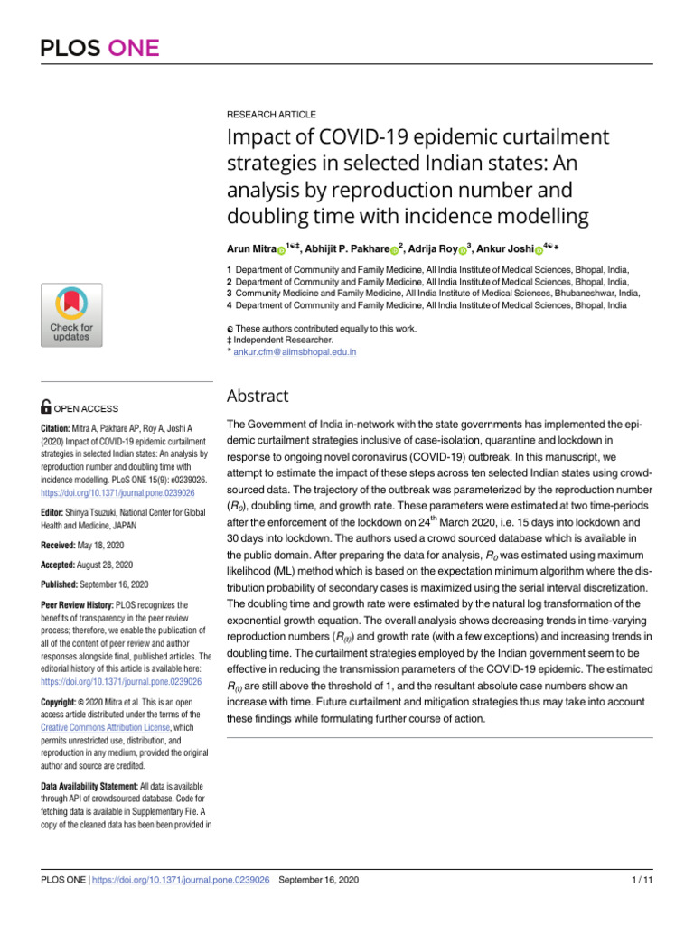 Mitra Et Al 2020 Impact of Covid-19 Epidemic Curtailment Strategies in ...