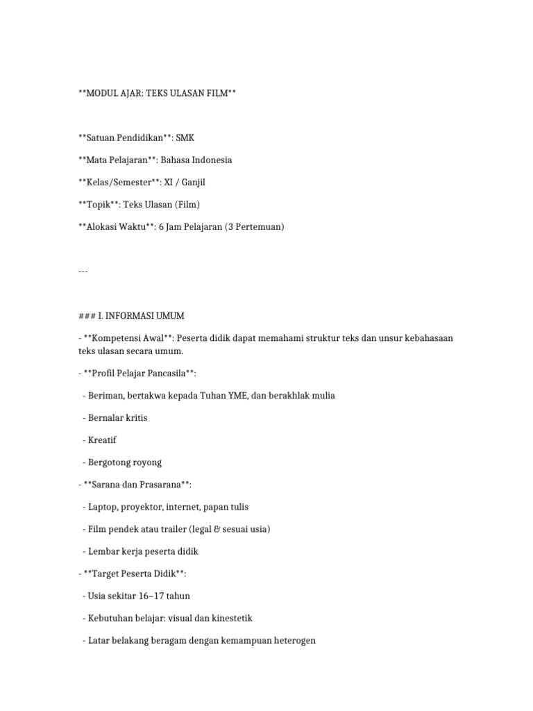 Modul Ajar Teks Ulasan Film SMK XI Lengkap | PDF