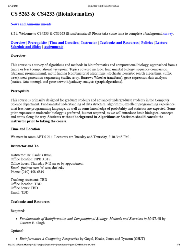 CS5263 - 4233 Bioinformatics | PDF | Bioinformatics | Sequence Alignment