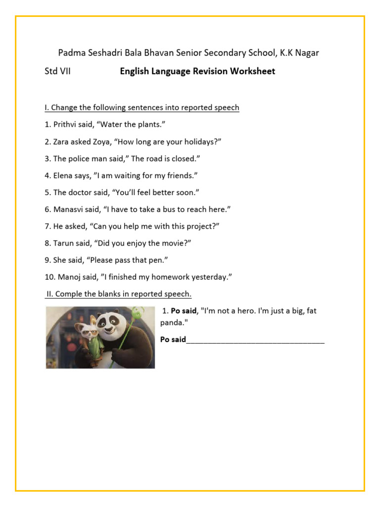 STD 7-Pt2-Eng Lang-Revision Worksheet | PDF