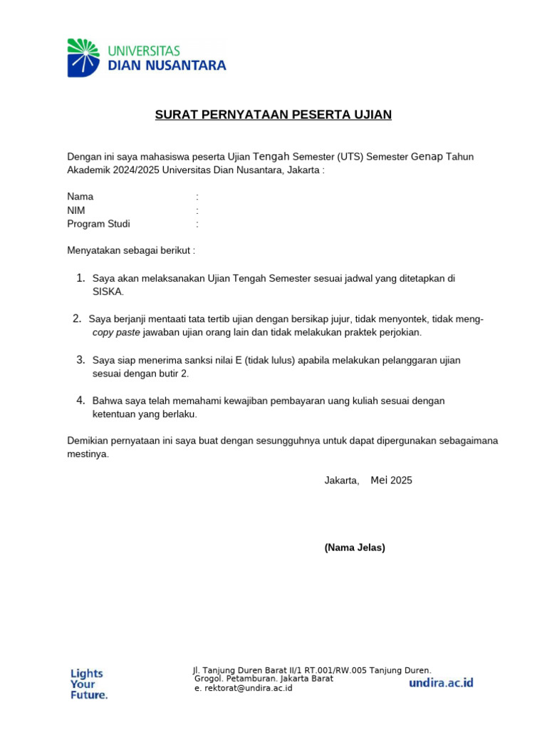 UDN Template Lembar Kerja Ujian (UTS) Genap 2024-2025 | PDF
