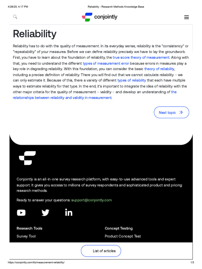 Reliability - Research Methods Knowledge Base | PDF | Measurement ...