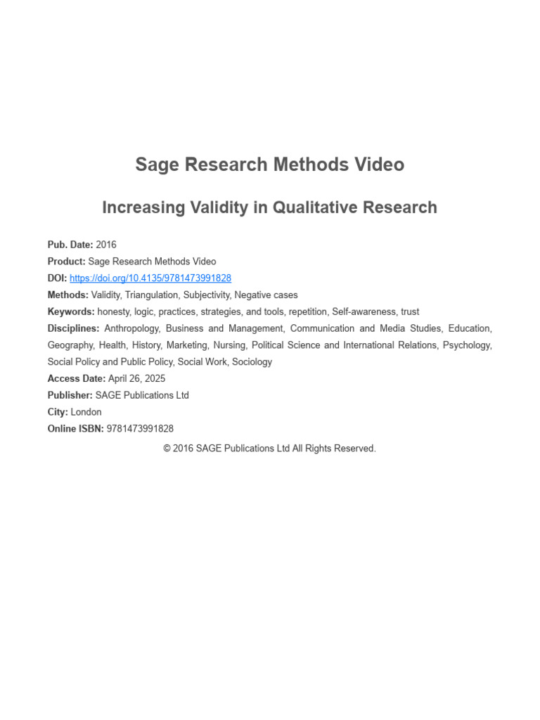 Increasing Validity in Qualitative Research | PDF | Qualitative ...