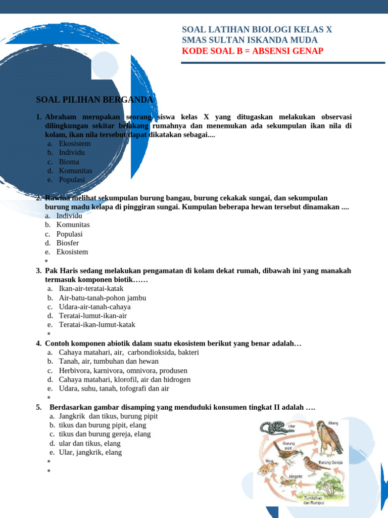 LATIHAN BIOLOGI_X_ABSEN GENAP(1) | PDF