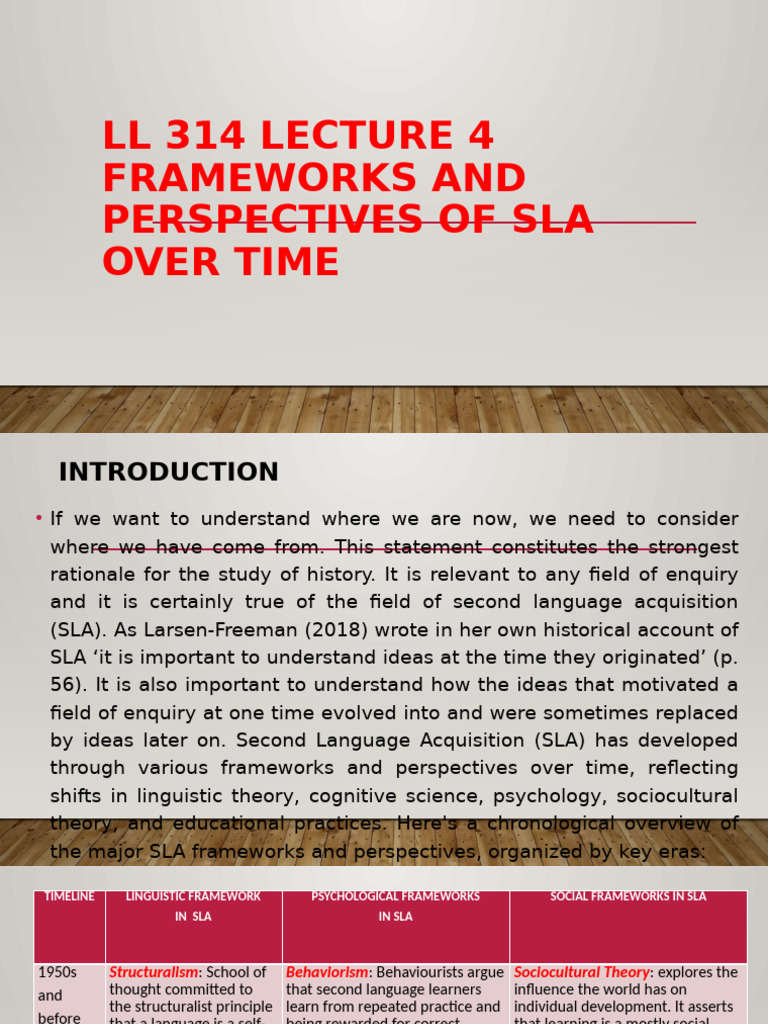 LL 314 Lecture 4 Sla Perspectives Over Time | PDF | Second Language Acquisition | Language ...