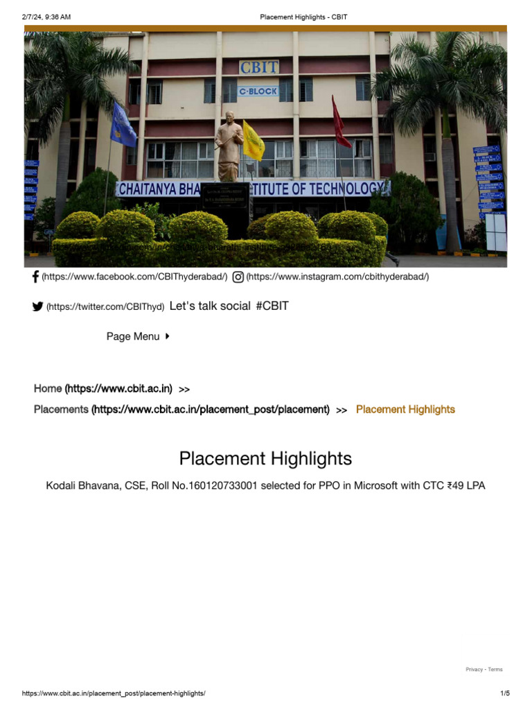 Placement Highlights - CBIT | PDF