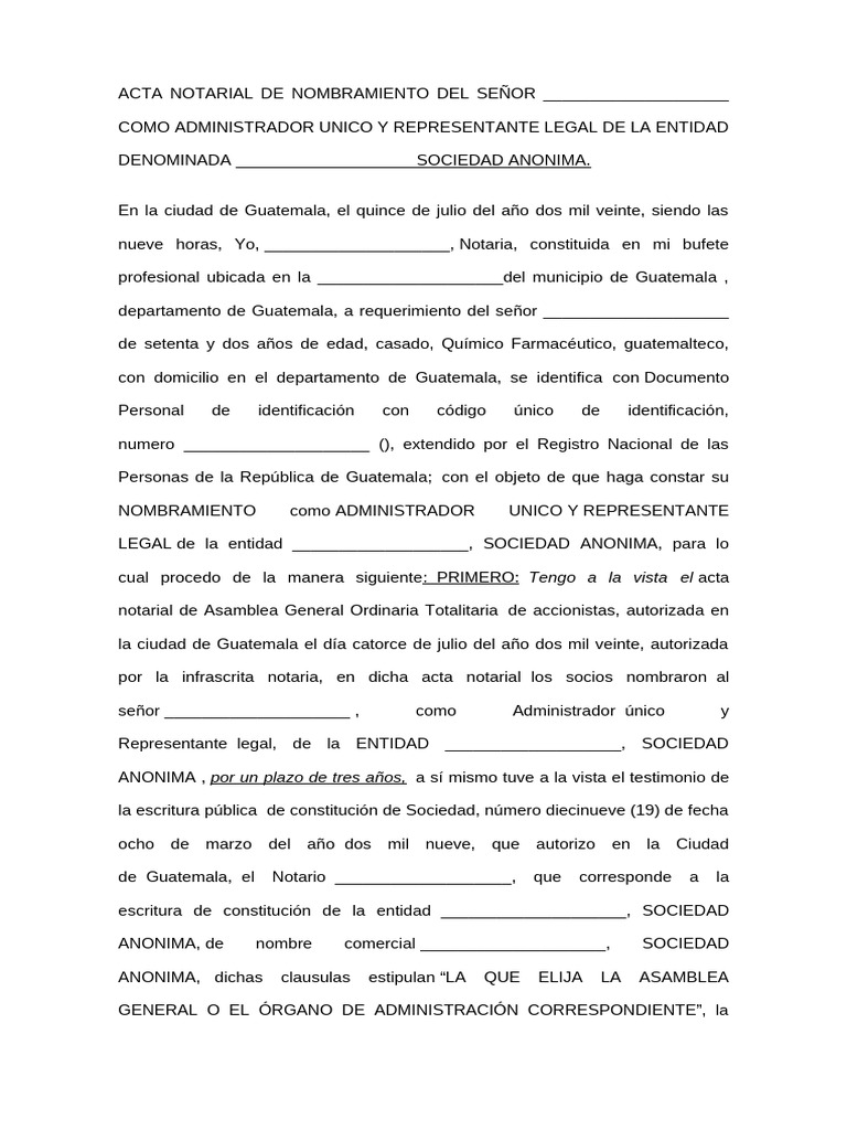 Nombramiento de Representante Legal | PDF