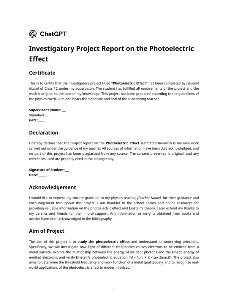 Investigatory Project Report On The Photoelectric Effect | PDF ...