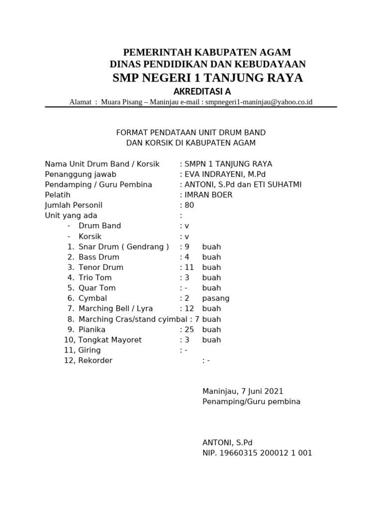 Format Pendataan Unit Drum Band | PDF