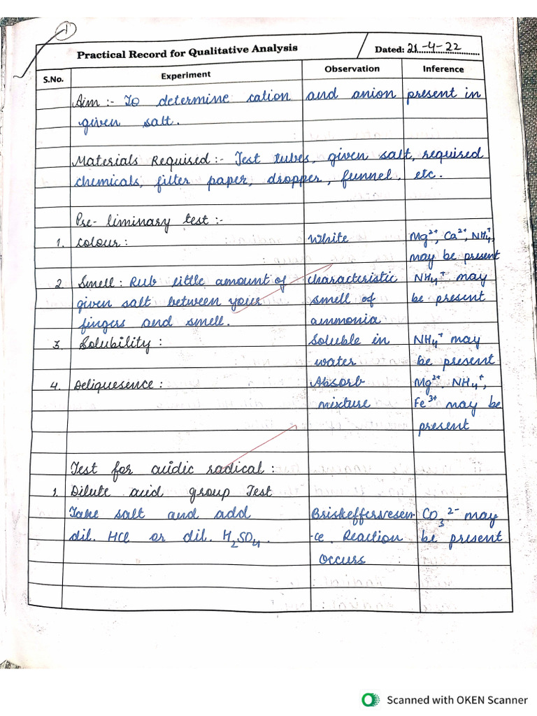 Salt Analysis 12th | PDF
