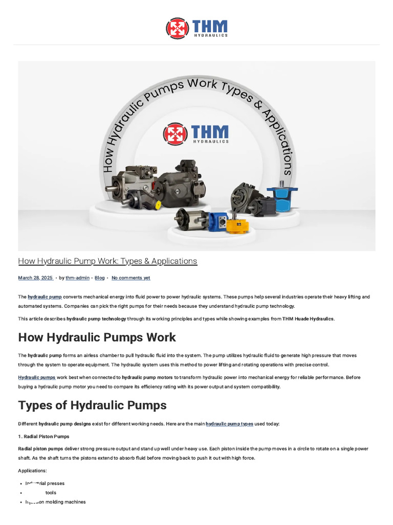 How Hydraulic Pump Work - Types & Applications | PDF | Pump | Machines