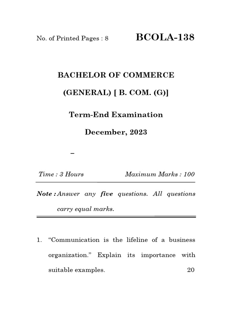 BCOLA-138 Que Paper 2023 Dec @UpToDateWithUpdates | PDF | Communication
