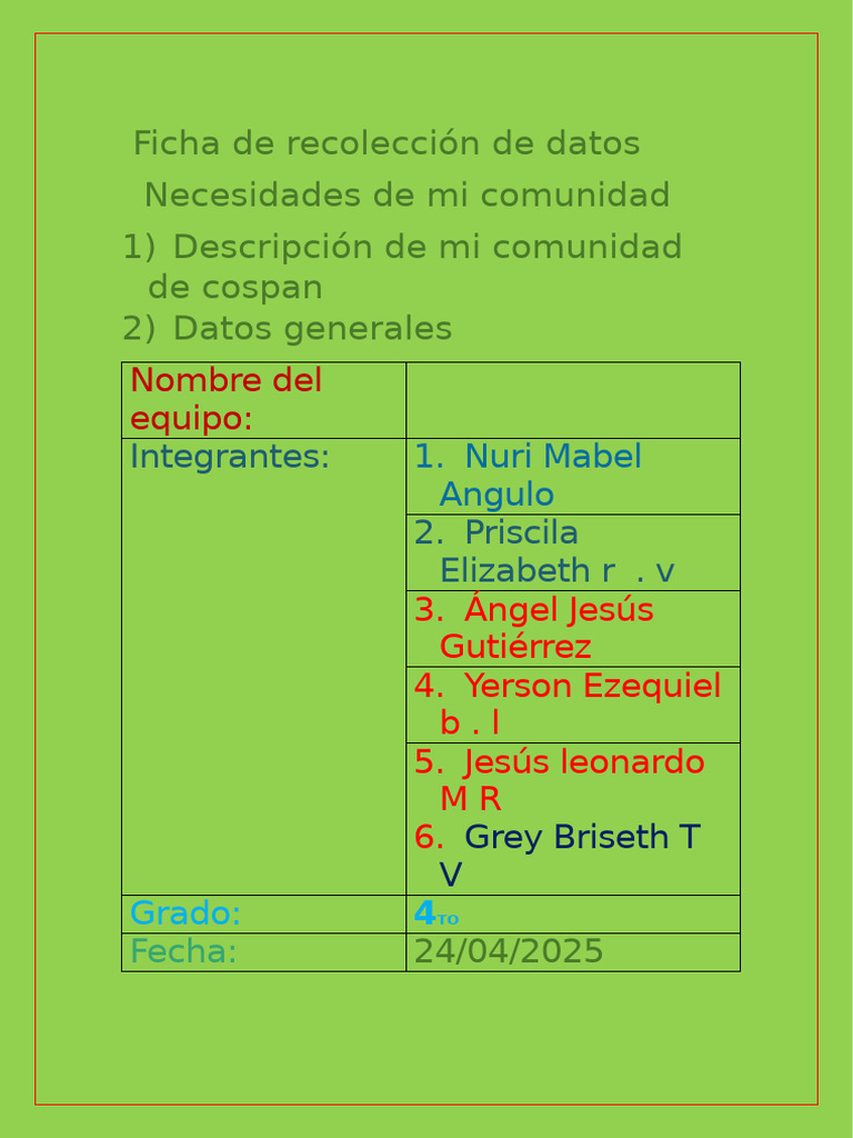 Ficha de Recolecci N de Datos JESUS MENDEZ ROJAS 4to | PDF