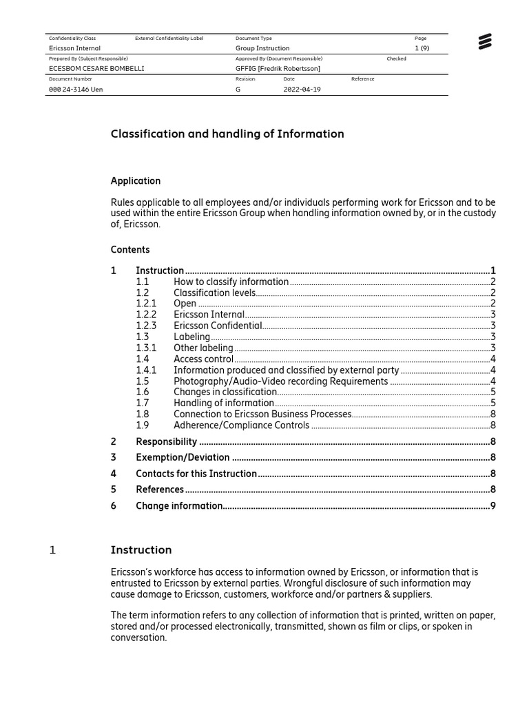 Classification and Handling of Information | PDF | Non Disclosure ...