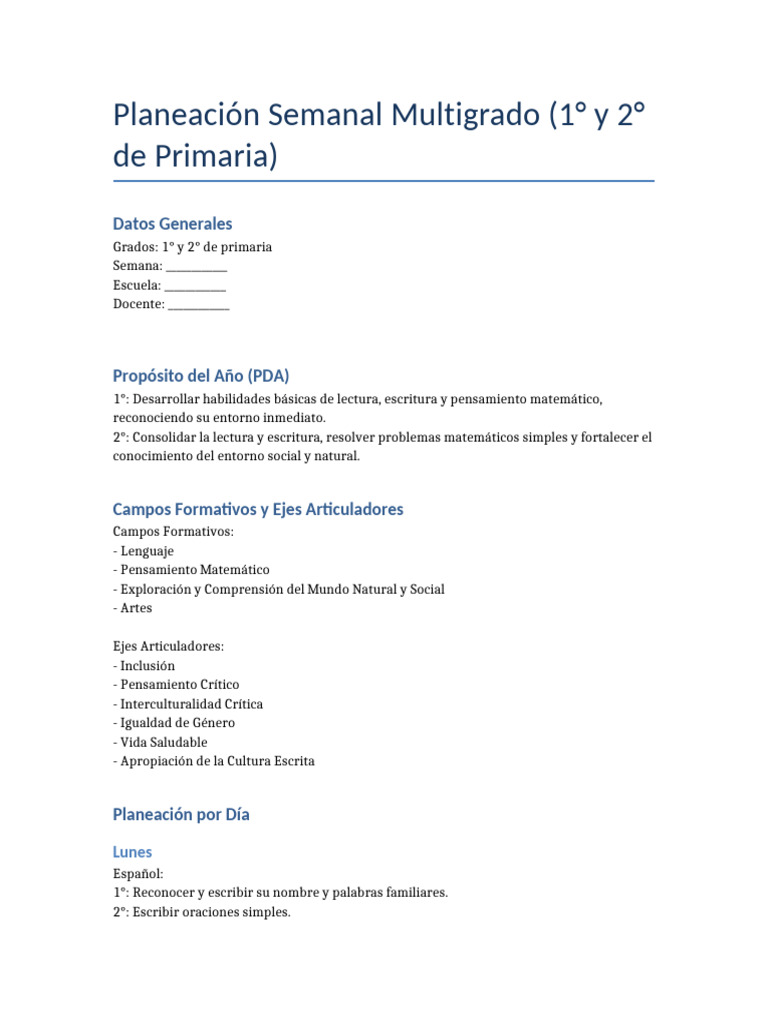 Planeacion Multigrado Semanal-1 | PDF