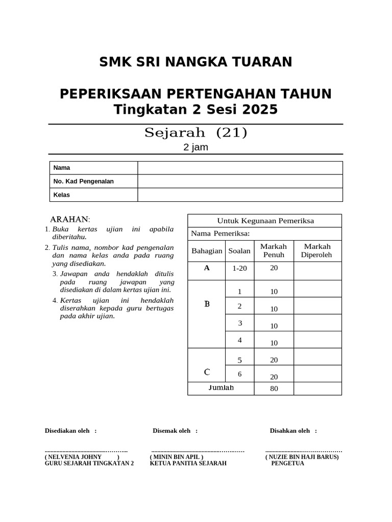 Soalan Sej T2 Uasa-Terkini | PDF