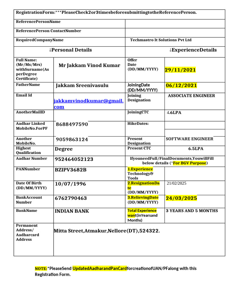 Updated Registration Form | PDF
