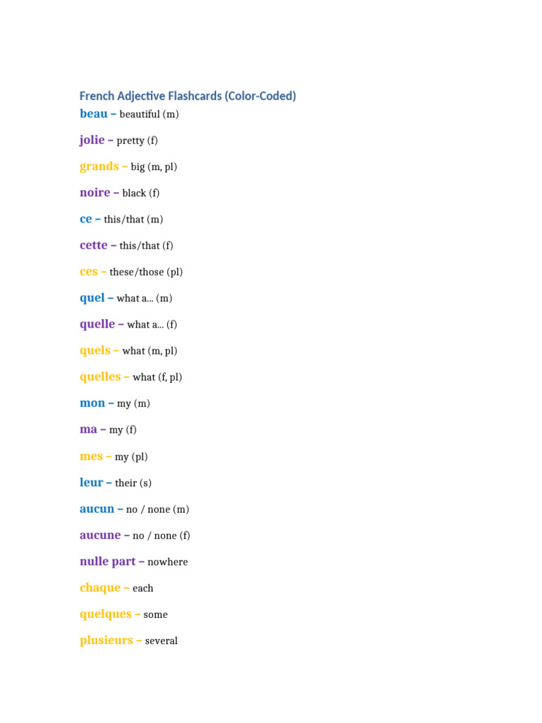 French Adjective Color Flashcards | PDF