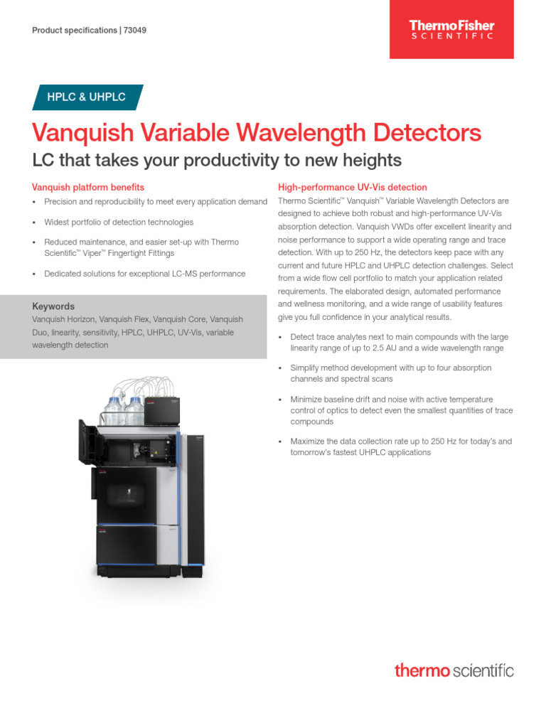 Ps 073049 Vanquish Variable Wavelength Detectors Ps73049 en | PDF | Ultraviolet–Visible ...