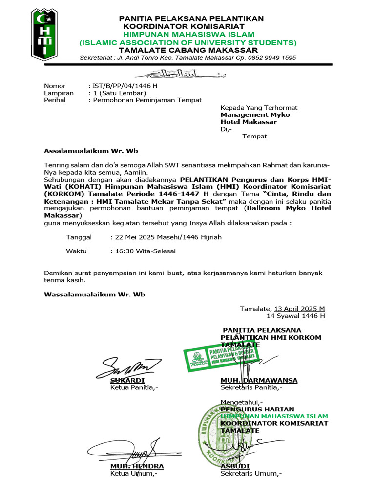 Permohonan Peminjaman Tempat Korkom | PDF