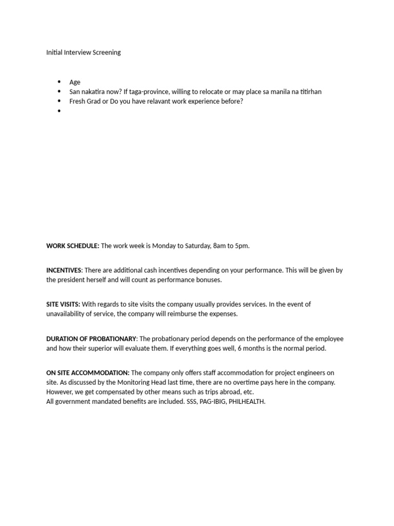 Initial Interview Screening | PDF