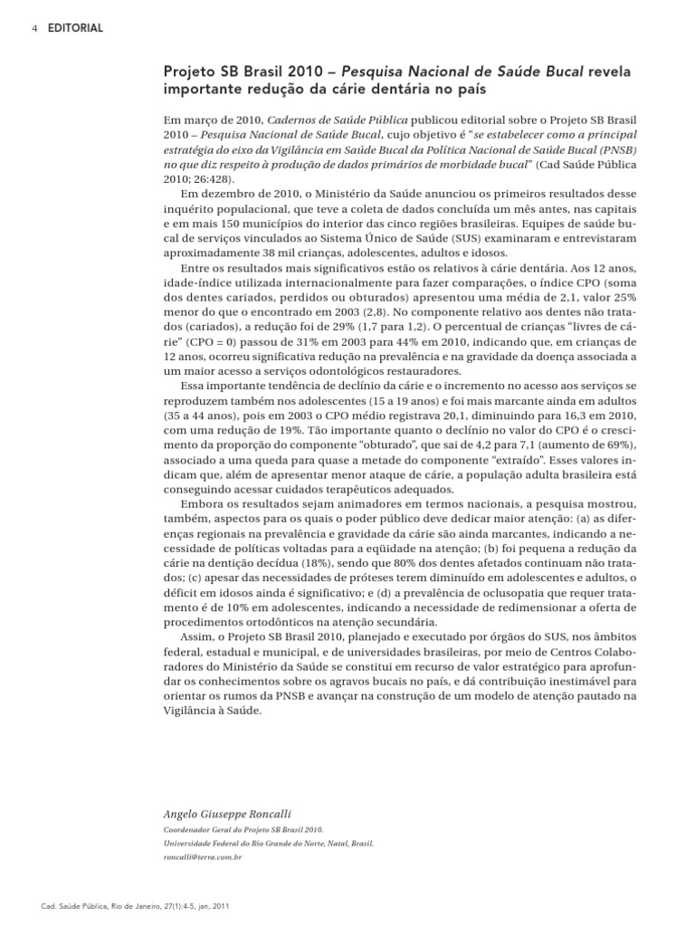 Projeto SB Brasil 2010 | PDF | Brasil | Dente