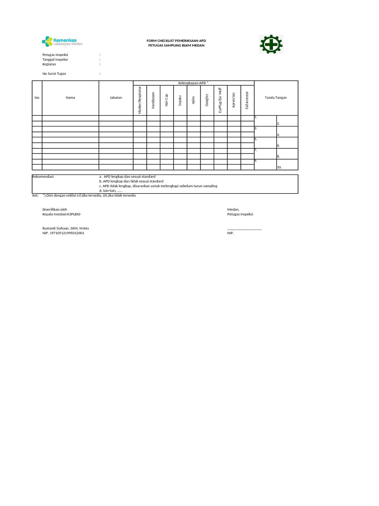 Form Kelengkapan APD Sampling | PDF