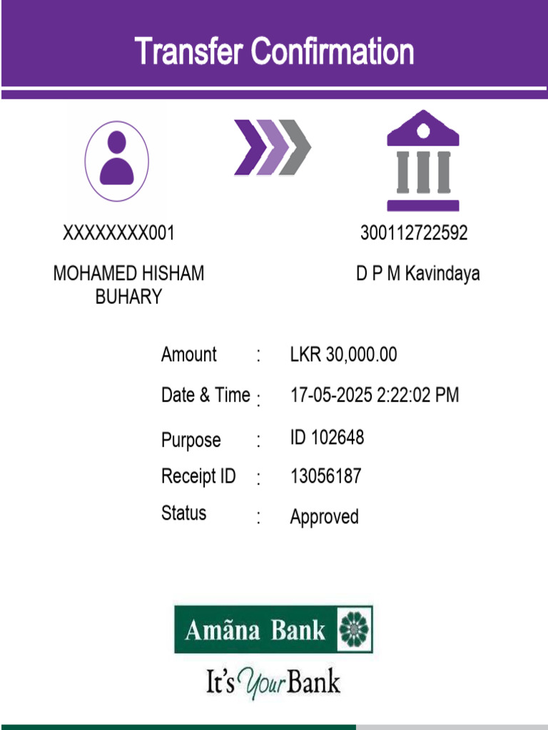 Transfer Confirmation for LKR 30,000 | PDF