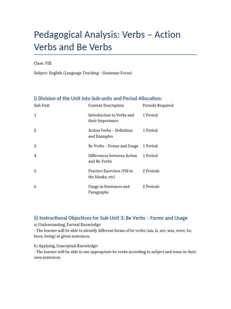 Pedagogical_Analysis_Verbs_Class_VIII | PDF