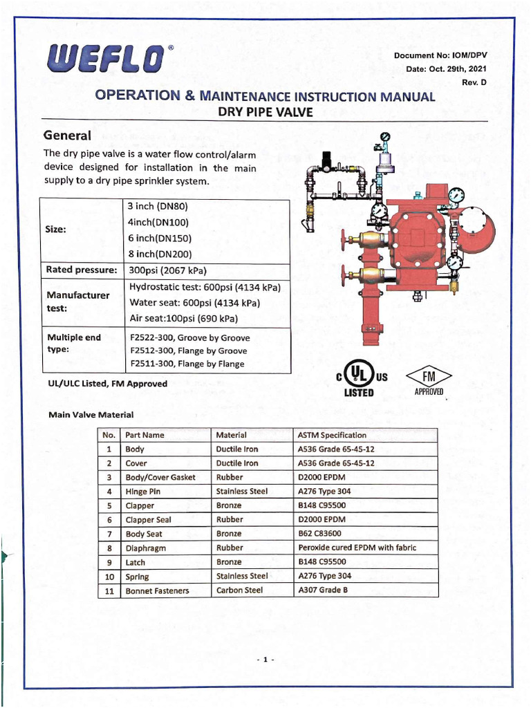 Weflo Dry Pipe Valve Operation Maintenance Instruction Manual | PDF