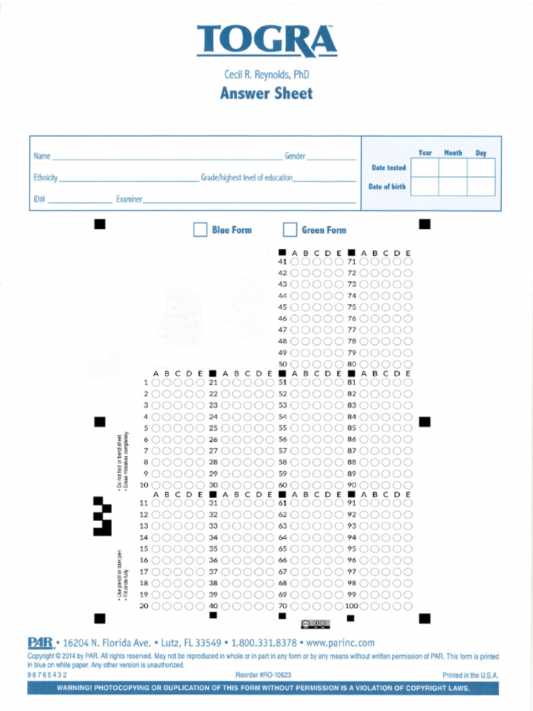 TOGRA Ans - Sheet - Zipgrade | PDF