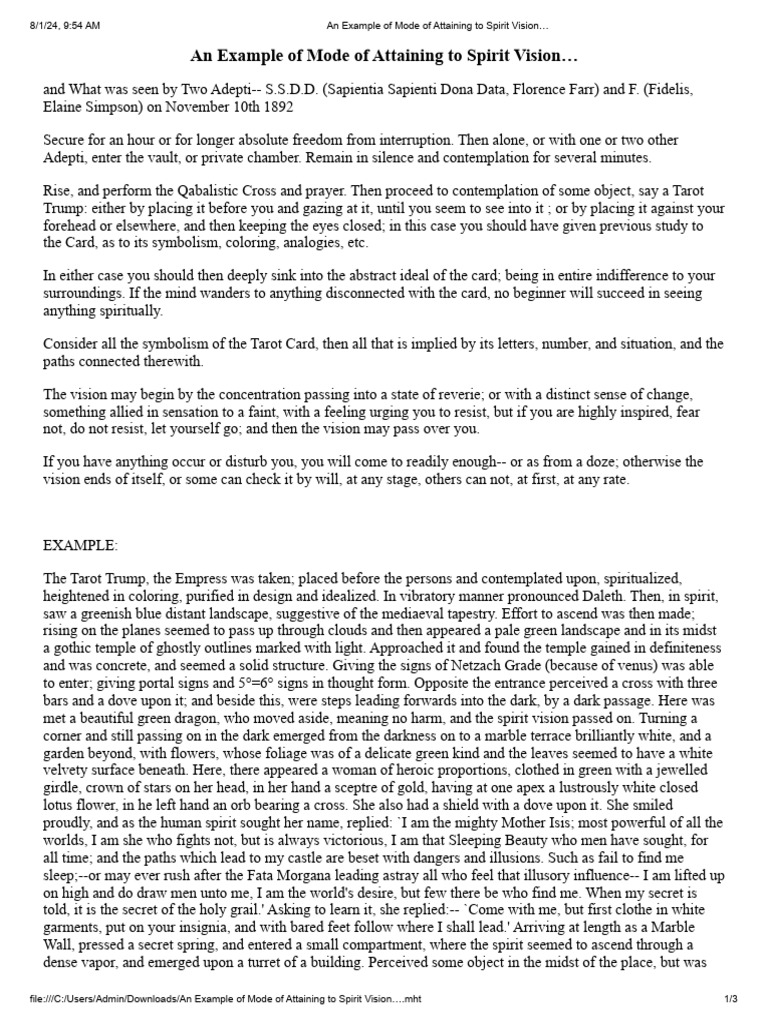 An Example of Mode of Attaining To Spirit Vision | PDF
