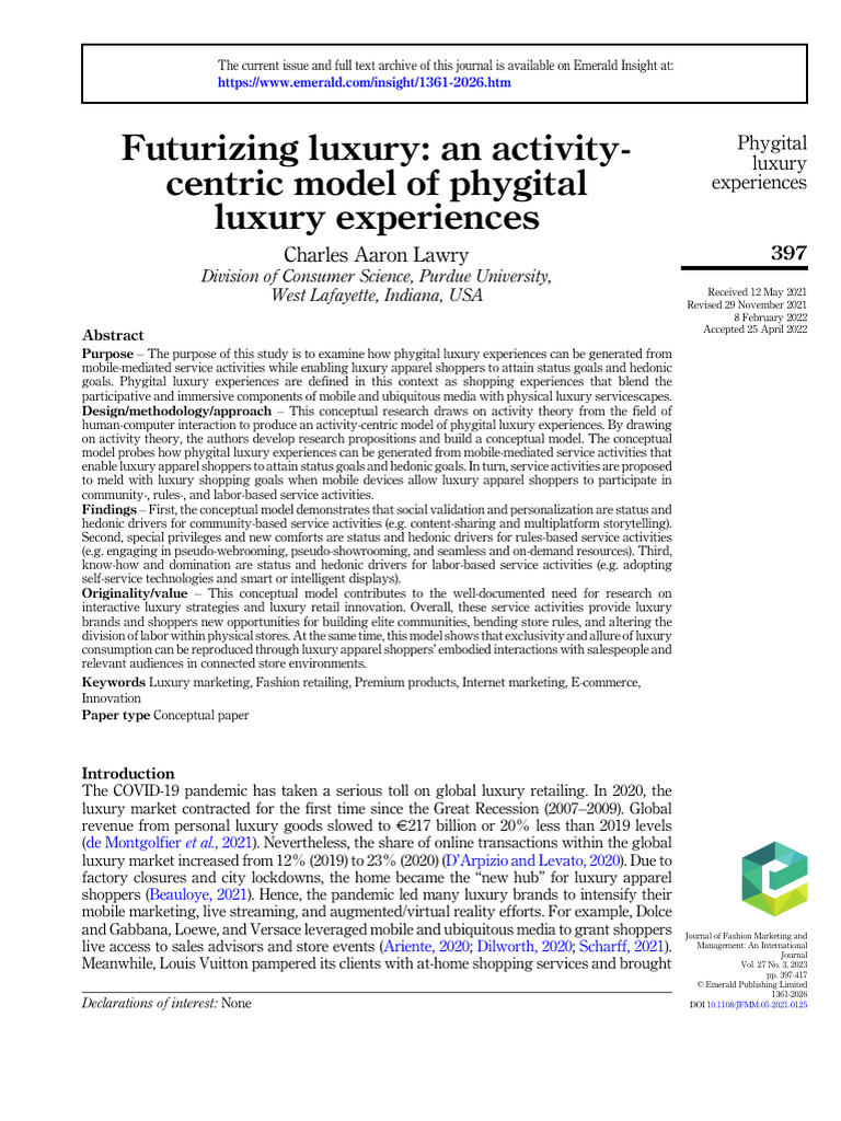 Futurizing Luxury An Activitycentric Model of Phygital | PDF | Retail | Luxury Goods