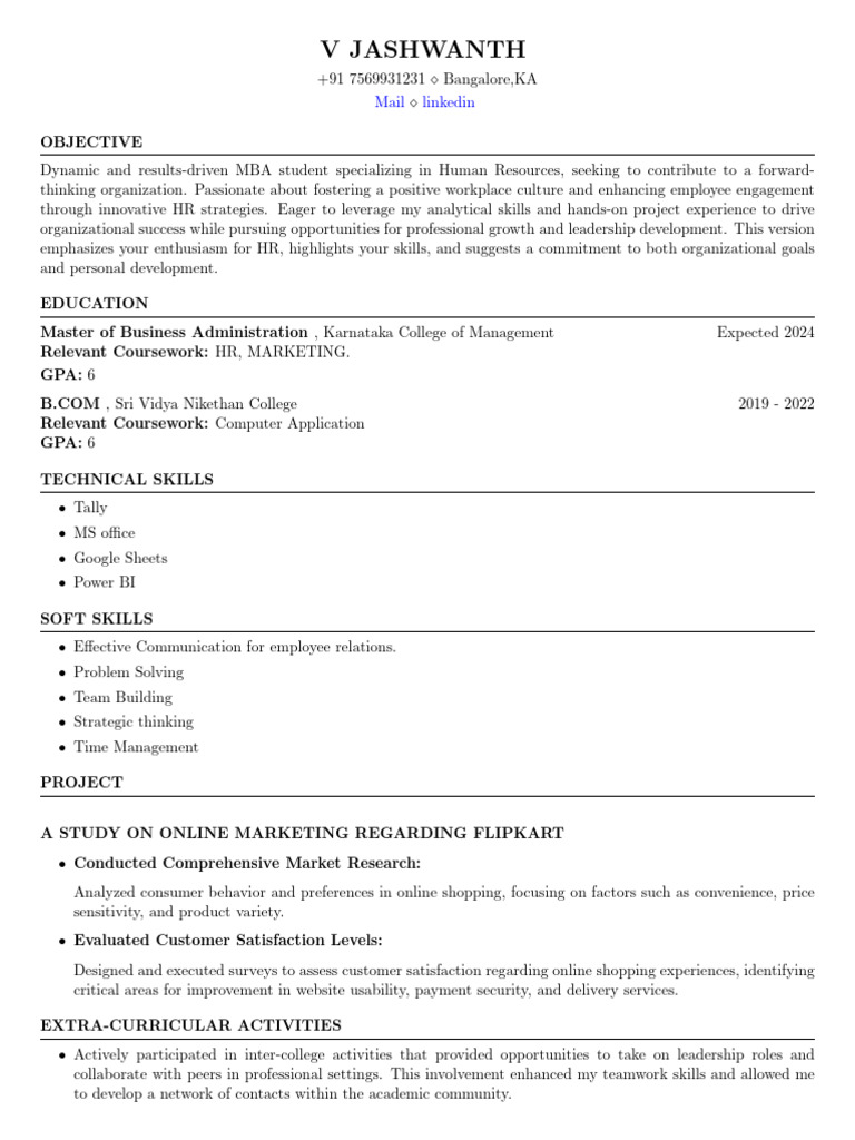 V Jashwanth Resume | PDF