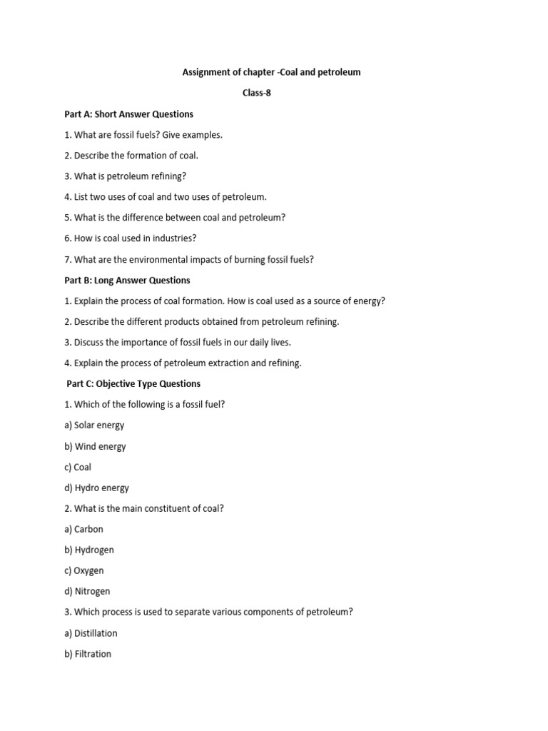 ASSIGNMENT - COAL AND PETROLEUM Class - 8 | PDF