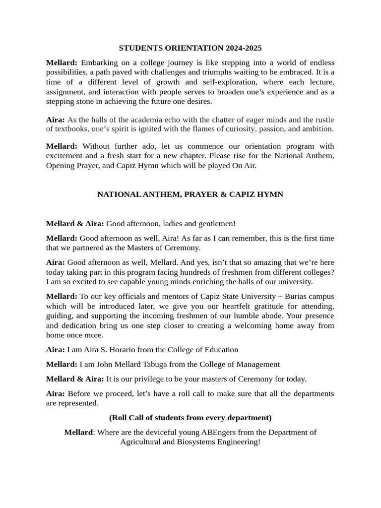 Students Symposium Emcee Script | PDF | Student Affairs