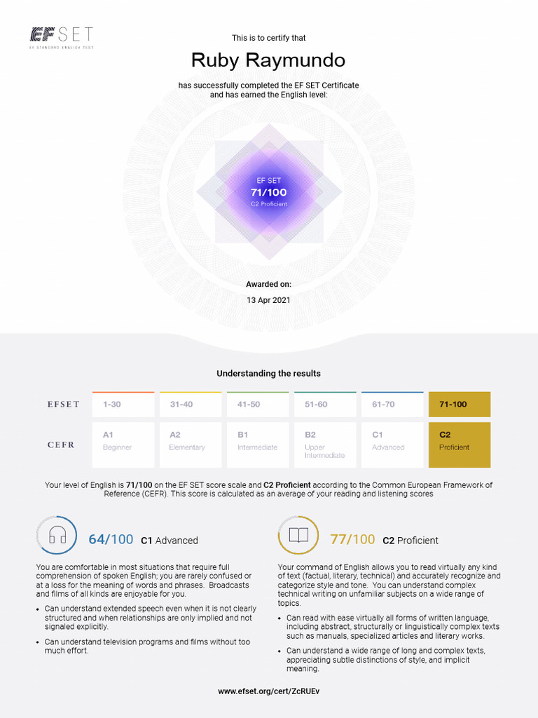 EF SET Certificate | PDF