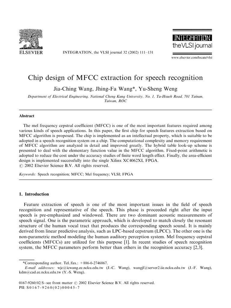 MFCC Chip Design for Speech Recognition | PDF | Fast Fourier Transform ...